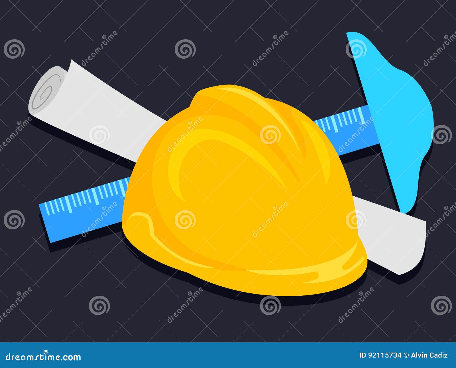 Engineer Helmet T-square and Paper Stock Vector - Illustration of flat ...