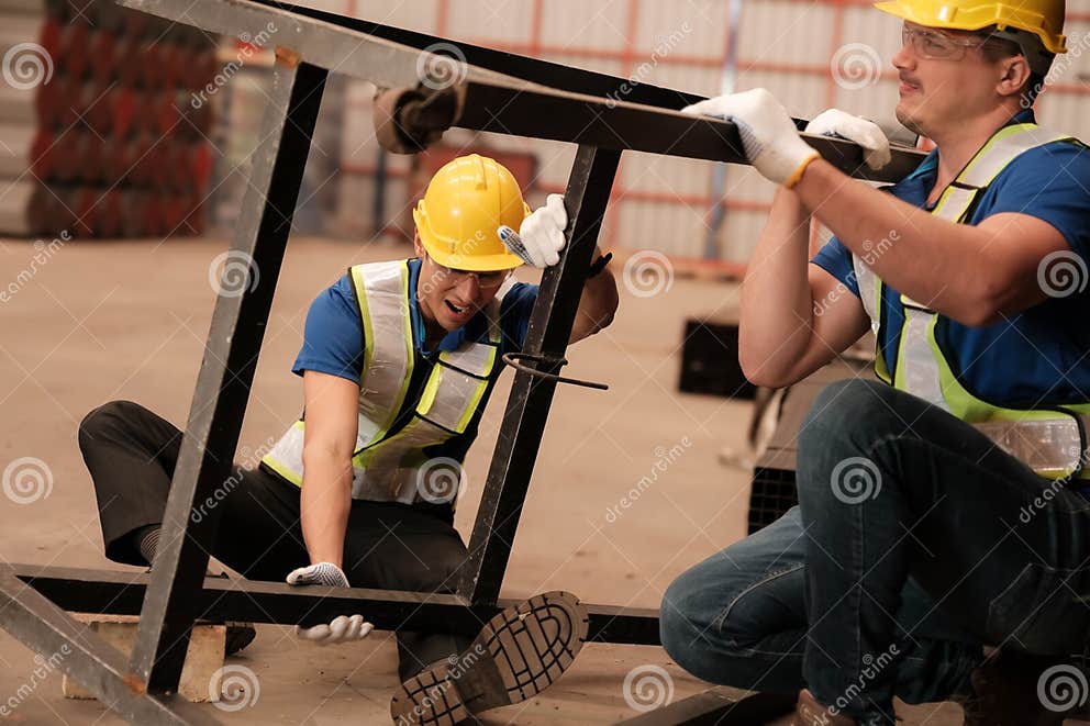Engineer Help Anoter Engineer, he Has Accident on the Work in Factory ...