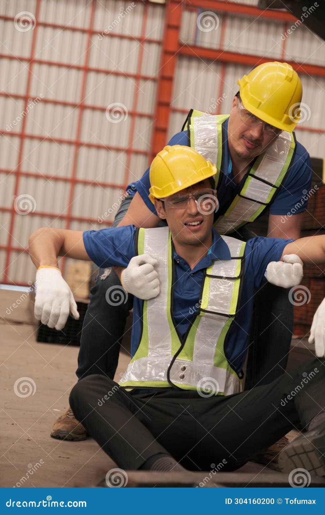 Engineer Help Anoter Engineer, he Has Accident on the Work in Factory ...