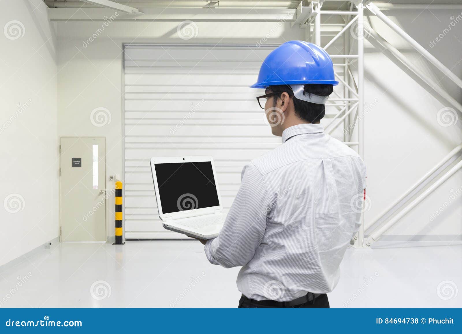 The Engineer Hold the Laptop by the Hand Stock Photo - Image of foreman ...
