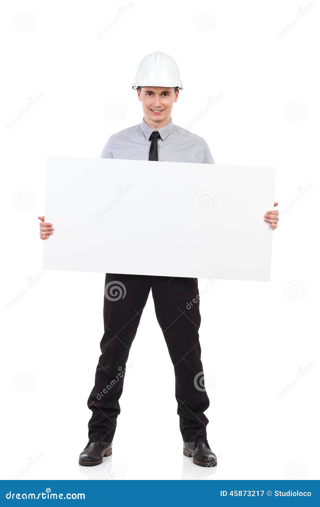 Engineer Holding Blank Placard Stock Image - Image of male, length ...