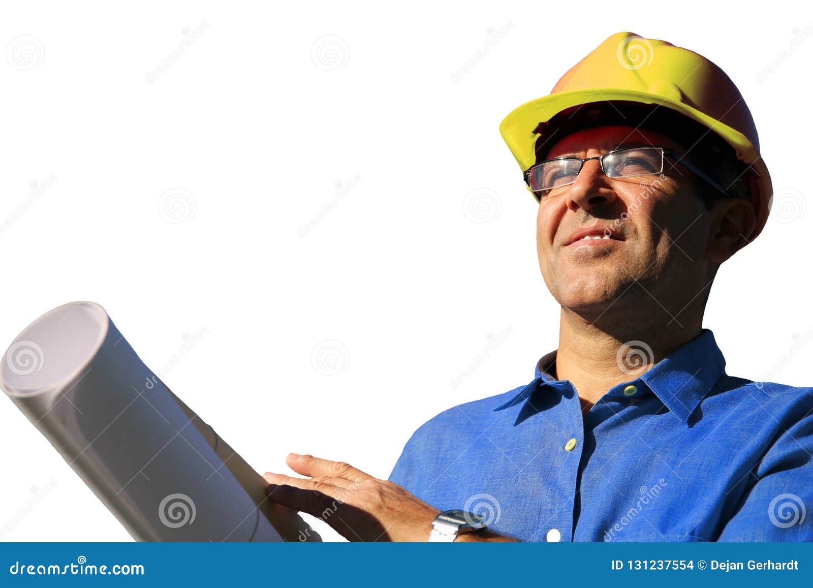 Engineer with Yellow Hardhat Isolated Over a White Background Stock ...