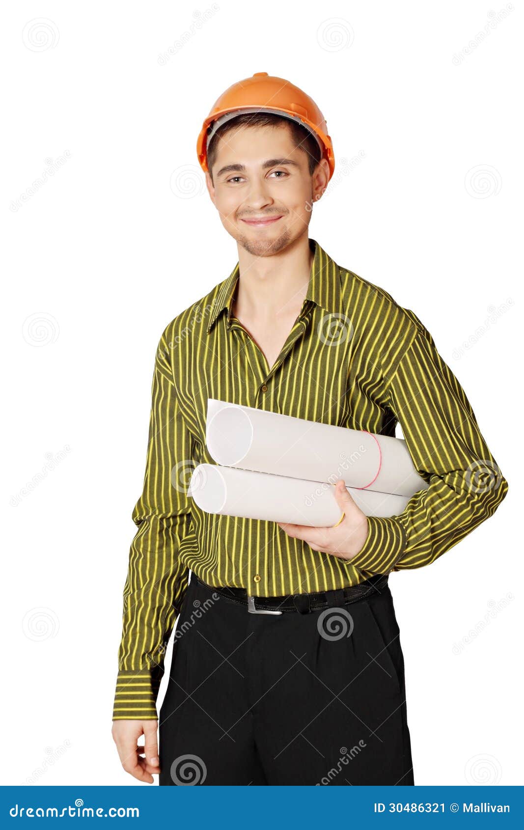 Engineer holding drawings stock image. Image of architecture - 30486321