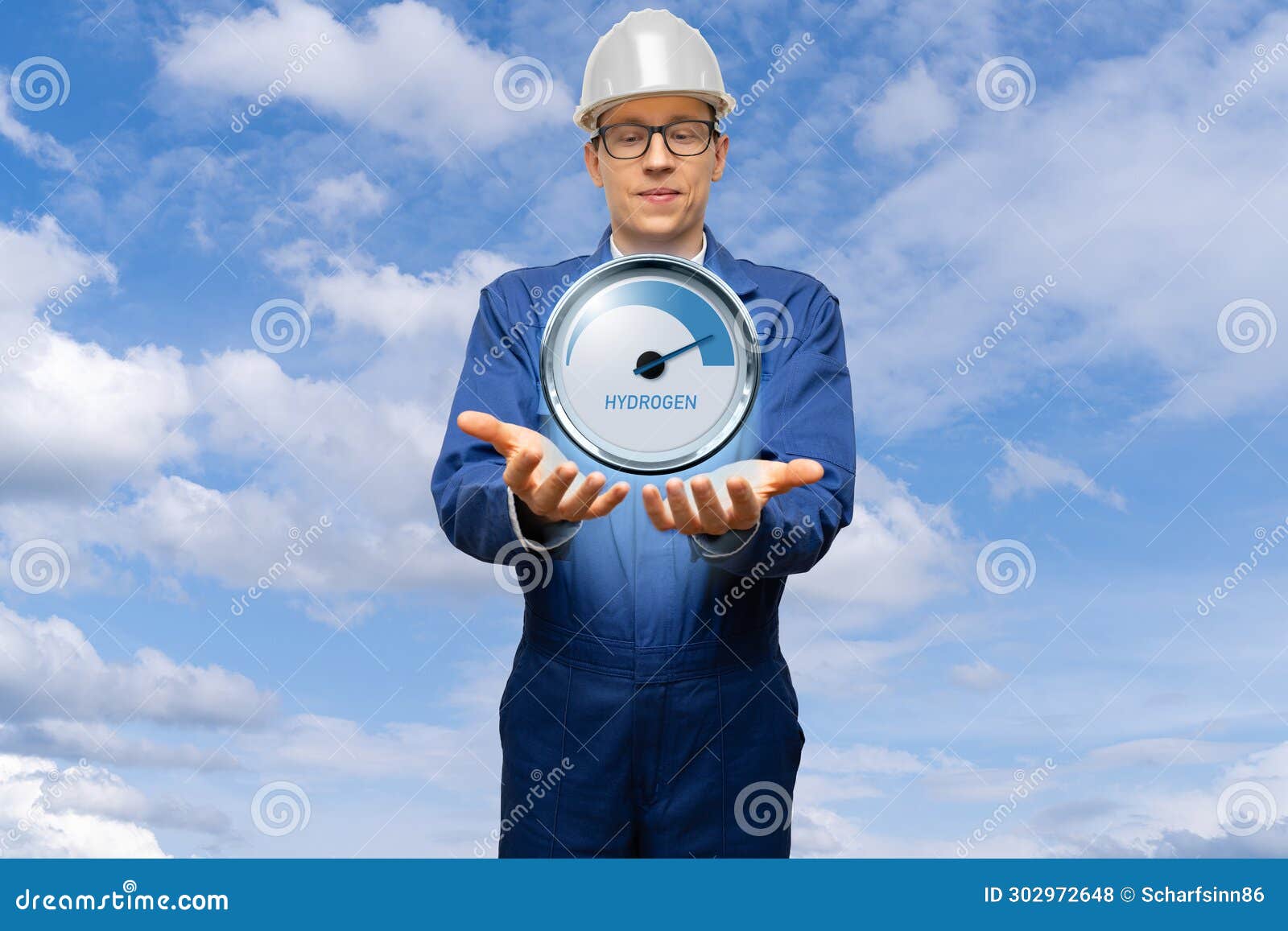 Engineer is Holding Gauge with Symbol of Hydrogen H2. Stock Photo ...