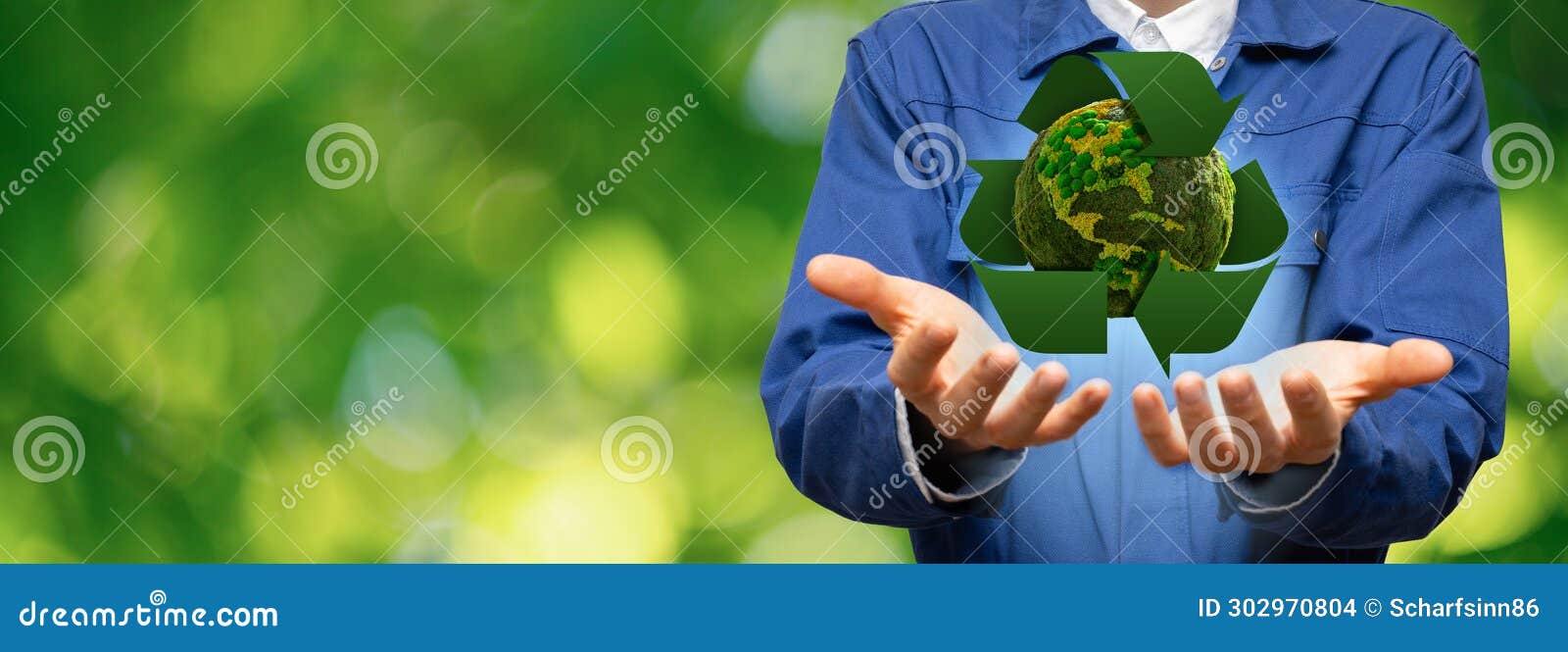 Engineer Holding a Green Planet Earth with Recycling Symbol Stock Photo ...