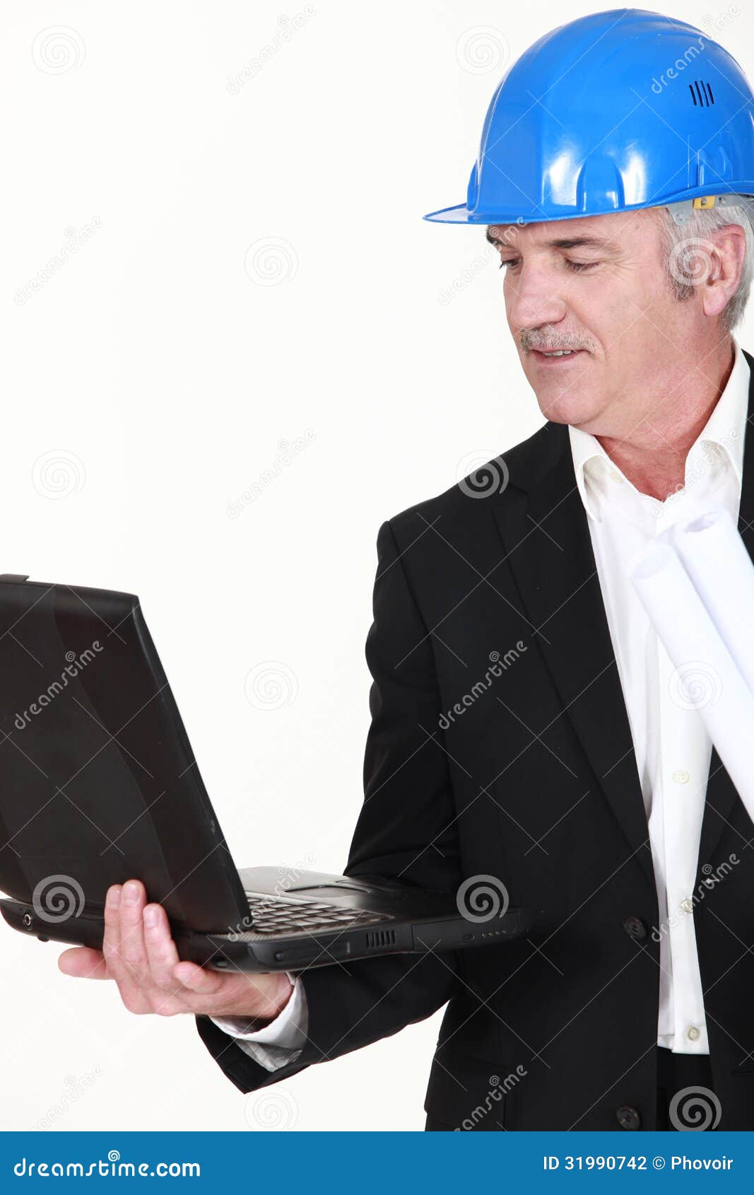 Engineer Holding His Laptop Stock Photo - Image of modern, blue: 31990742
