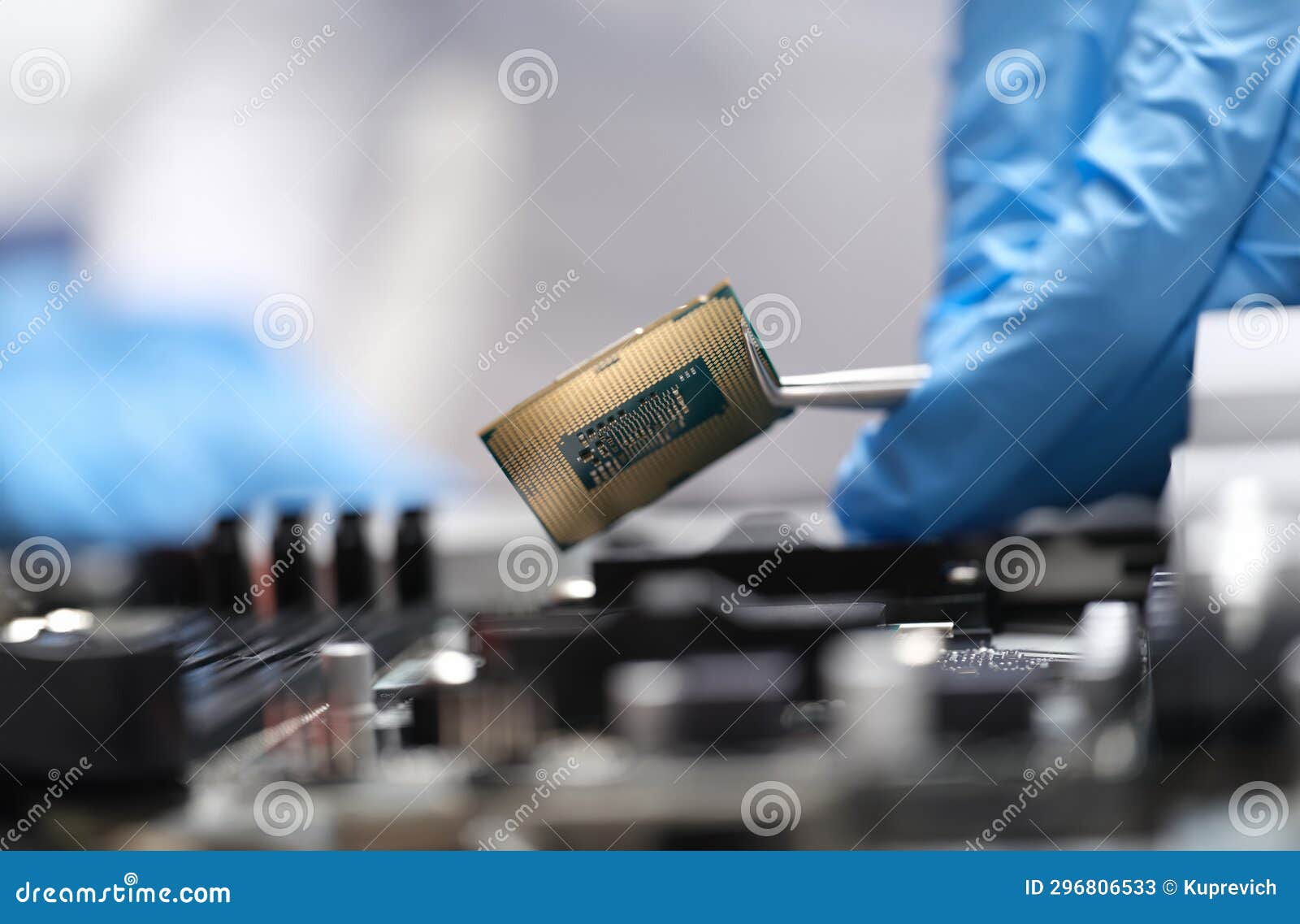 Engineer is Holding Microprocessor Tweezers from Motherboard Stock ...