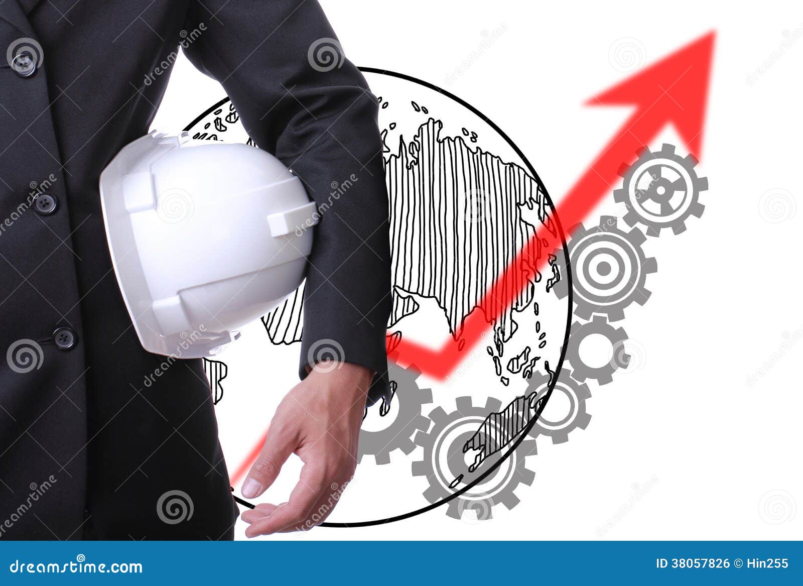 Engineer Holding Safety Hat with Global Map Background Stock Photo ...