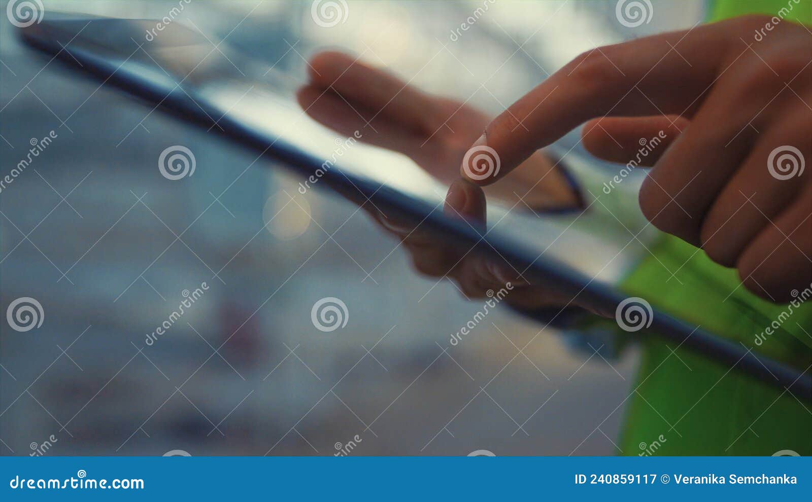 Engineer Holding Tablet Touching Screen Check Product Information Hands ...