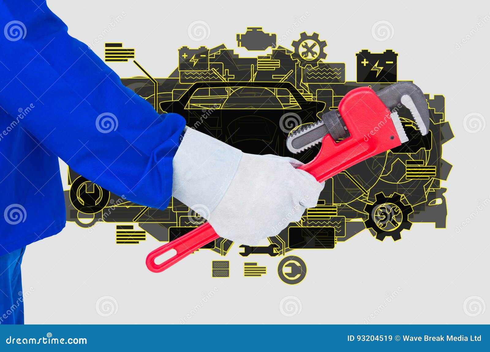 Engineer is Holding a Work Tool Against Mechanic Background Stock Image ...