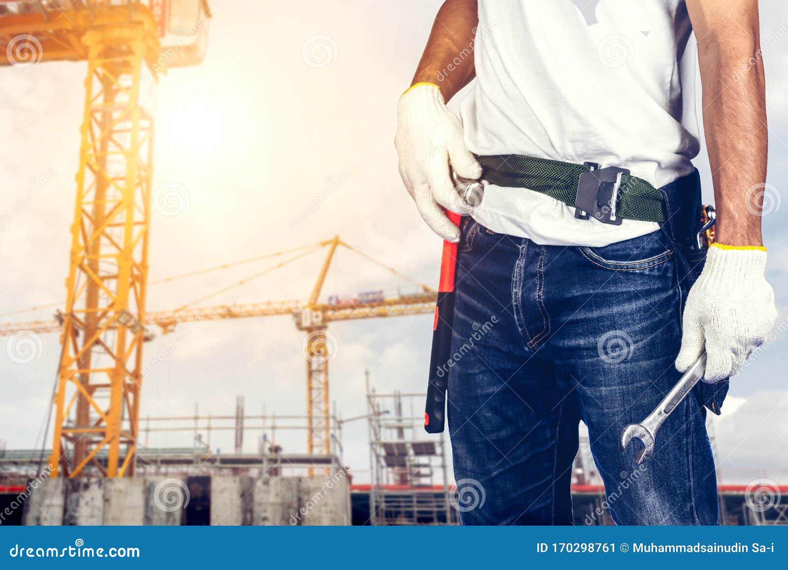 Engineer Holding Wrench Standing on Construction Site Stock Image ...