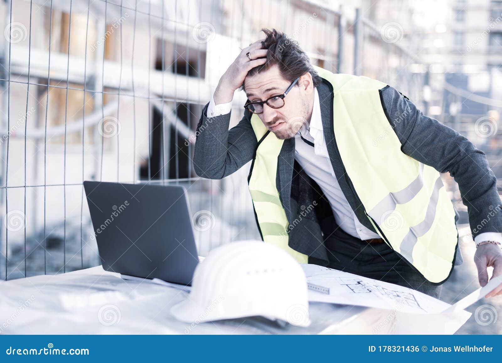Engineer Horrified at the Construction Site Stock Photo - Image of ...
