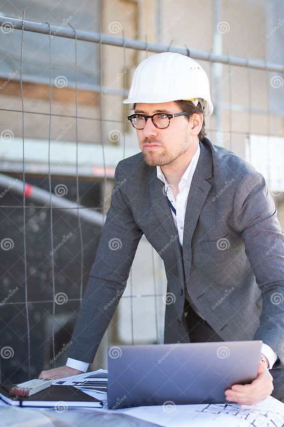 Engineer Horrified at the Construction Site Stock Image - Image of ...