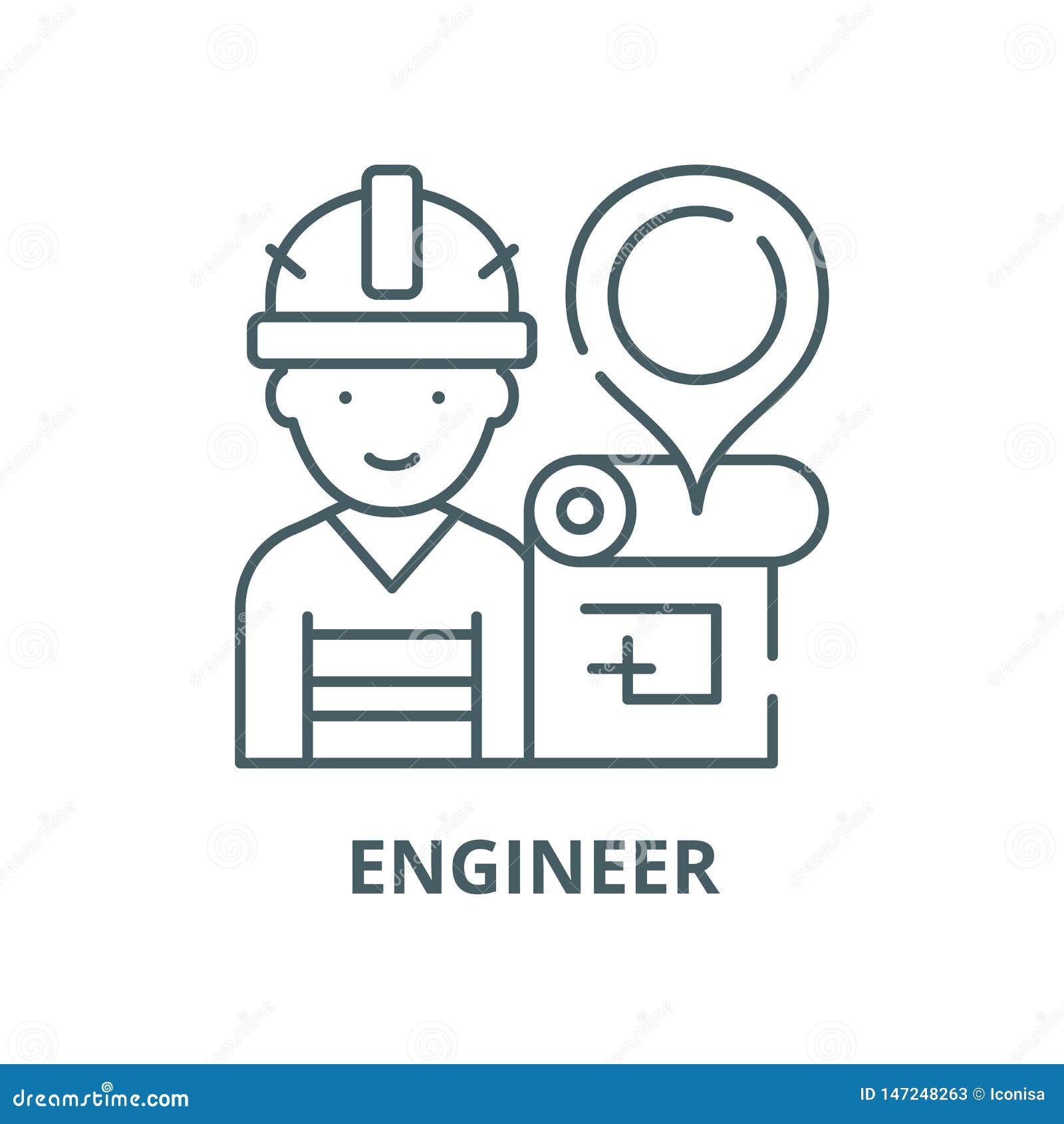 Engineer and House Plan Vector Line Icon, Linear Concept, Outline Sign ...