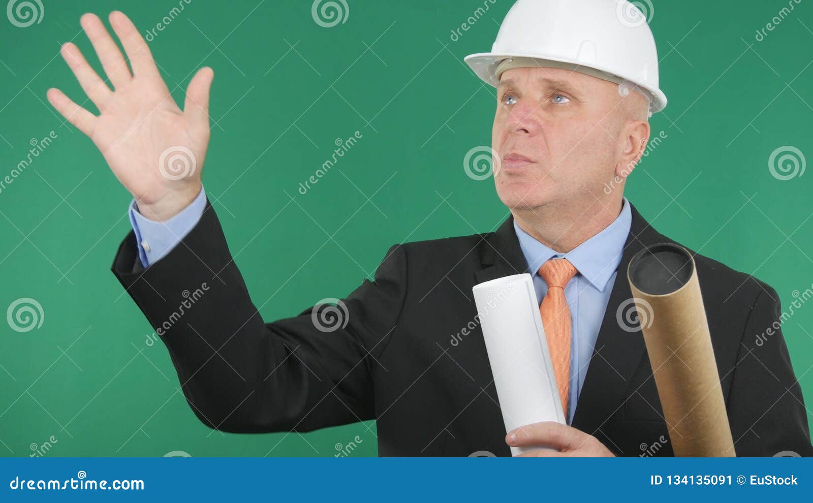 Engineer Image with Plans and Projects in Hand Talking and Gesturing ...