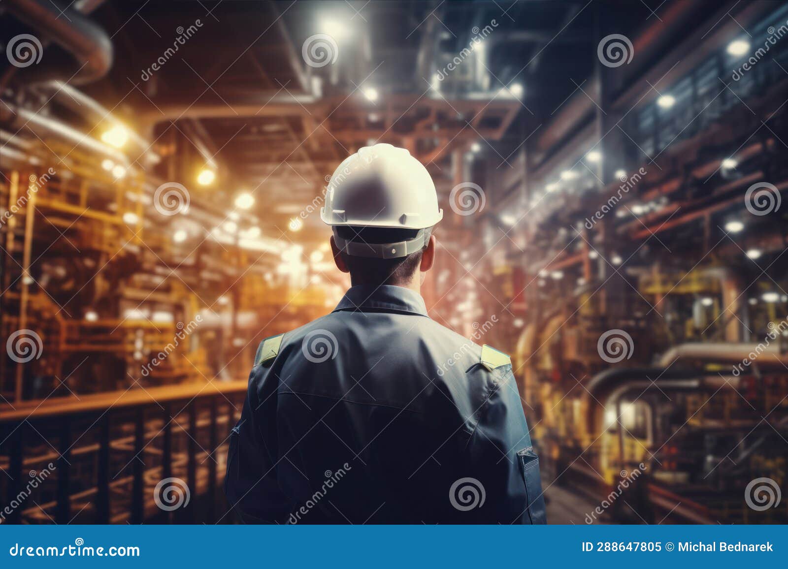 Engineer in Industrial Factory, View from the Back Stock Illustration ...