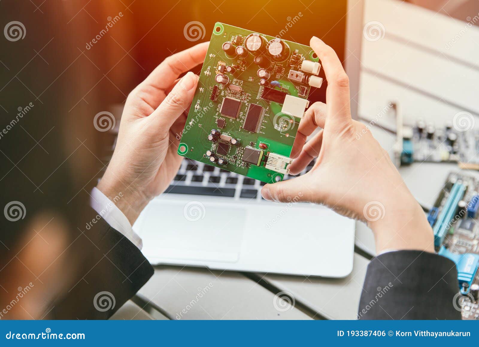 Engineer Inspect Final Production of Printed Circuit Computer Logic ...