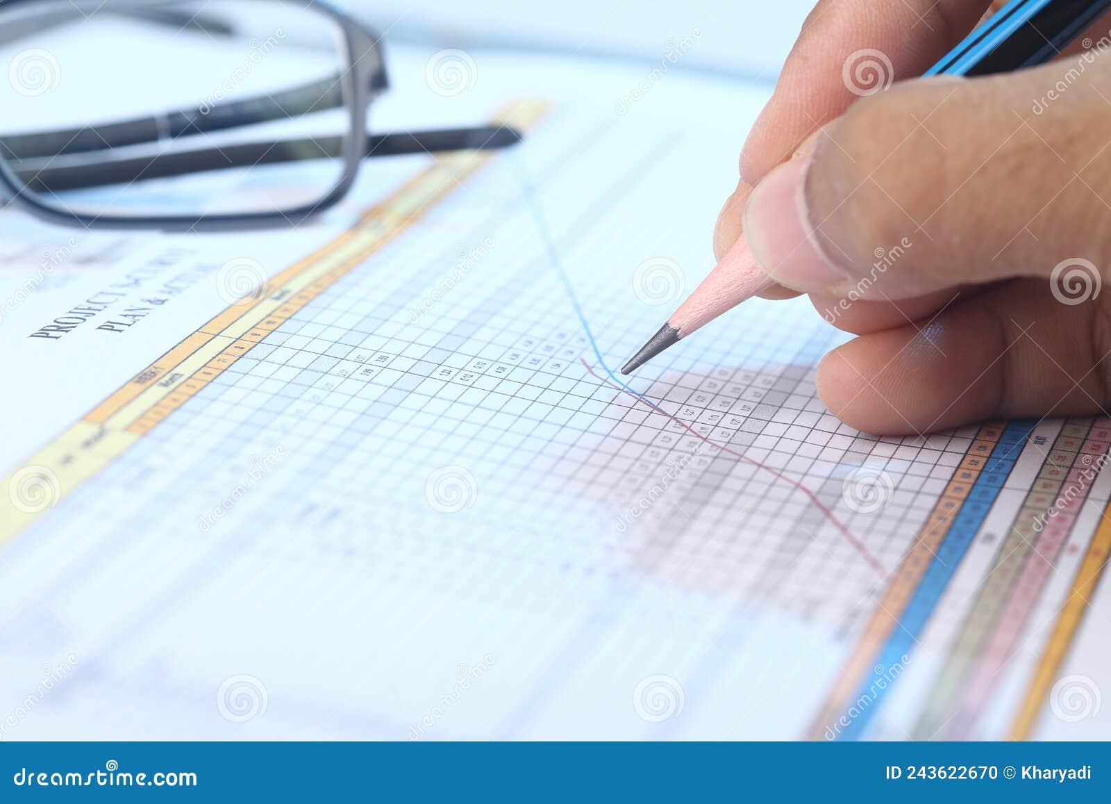 Engineer Working on Project Schedule, Project S-Curve. Stock Photo ...