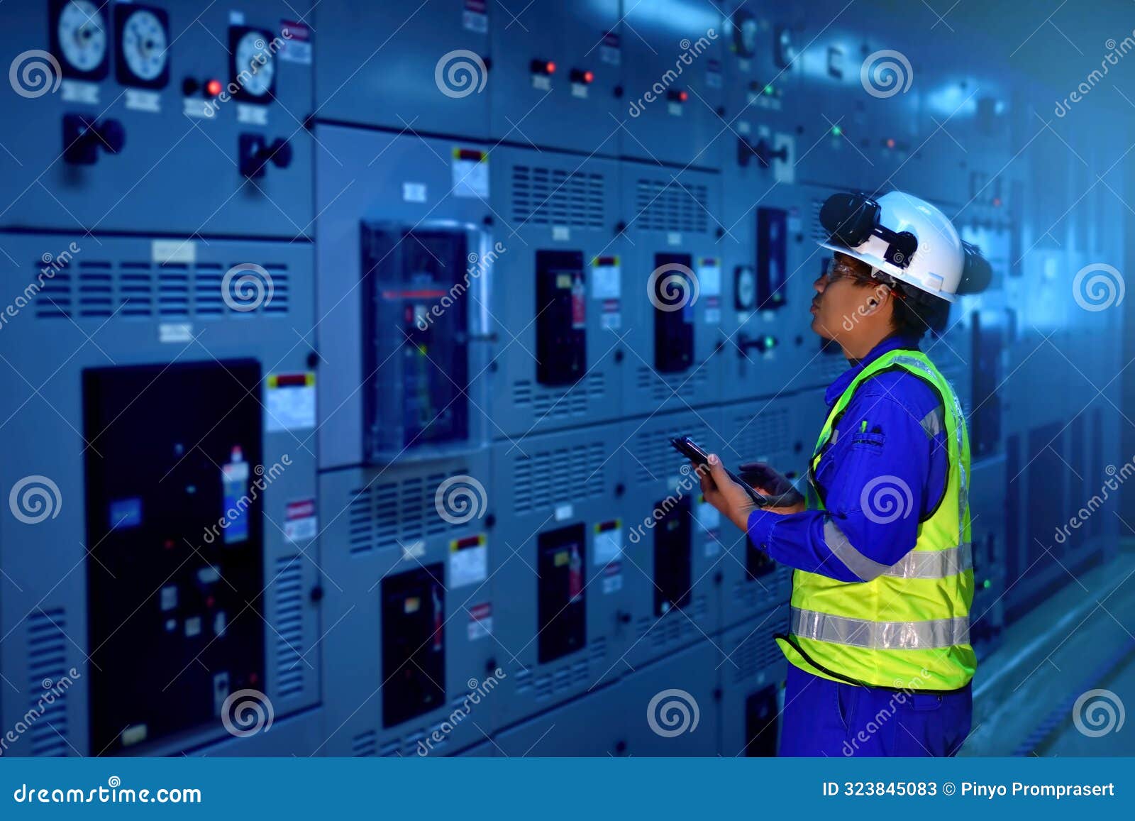 Engineer Inspection Electrical Current and Checking Status Switch Gear ...