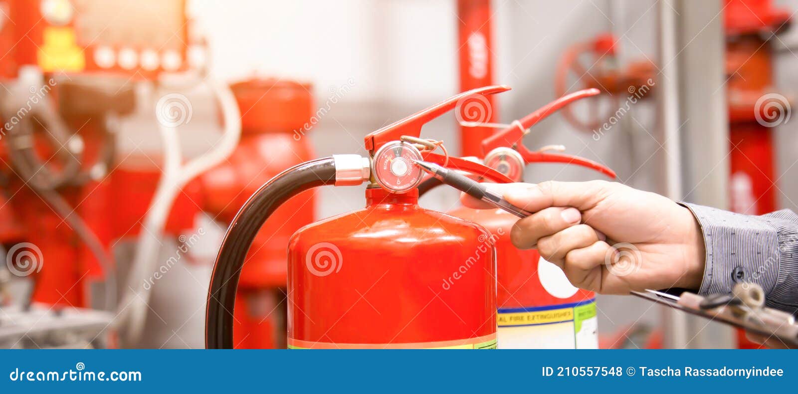 Engineer Inspection Fire Extinguisher in Control Room Stock Photo ...