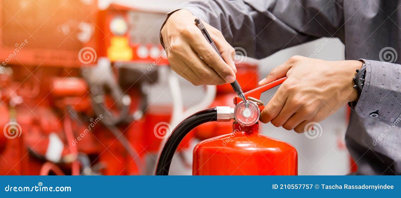 Engineer Inspection Fire Extinguisher in Control Room Stock Image ...
