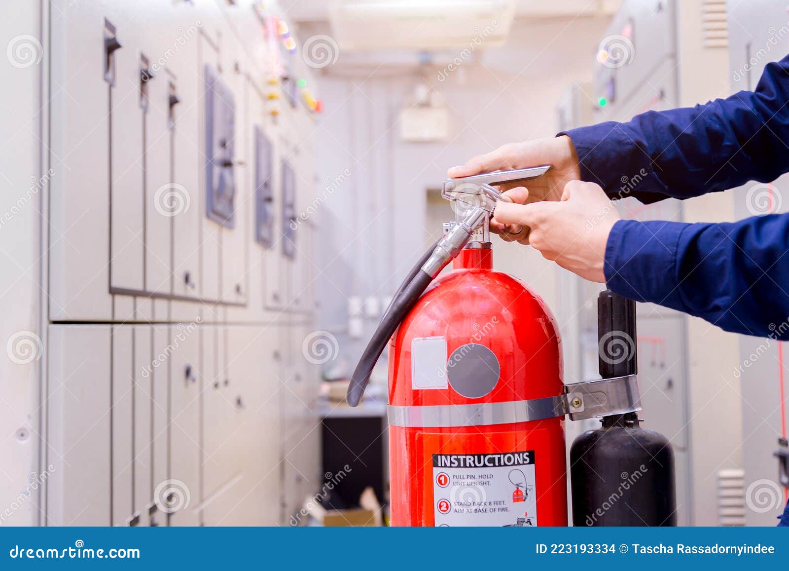 Engineer Inspection Fire Extinguisher in Control Room Stock Photo ...