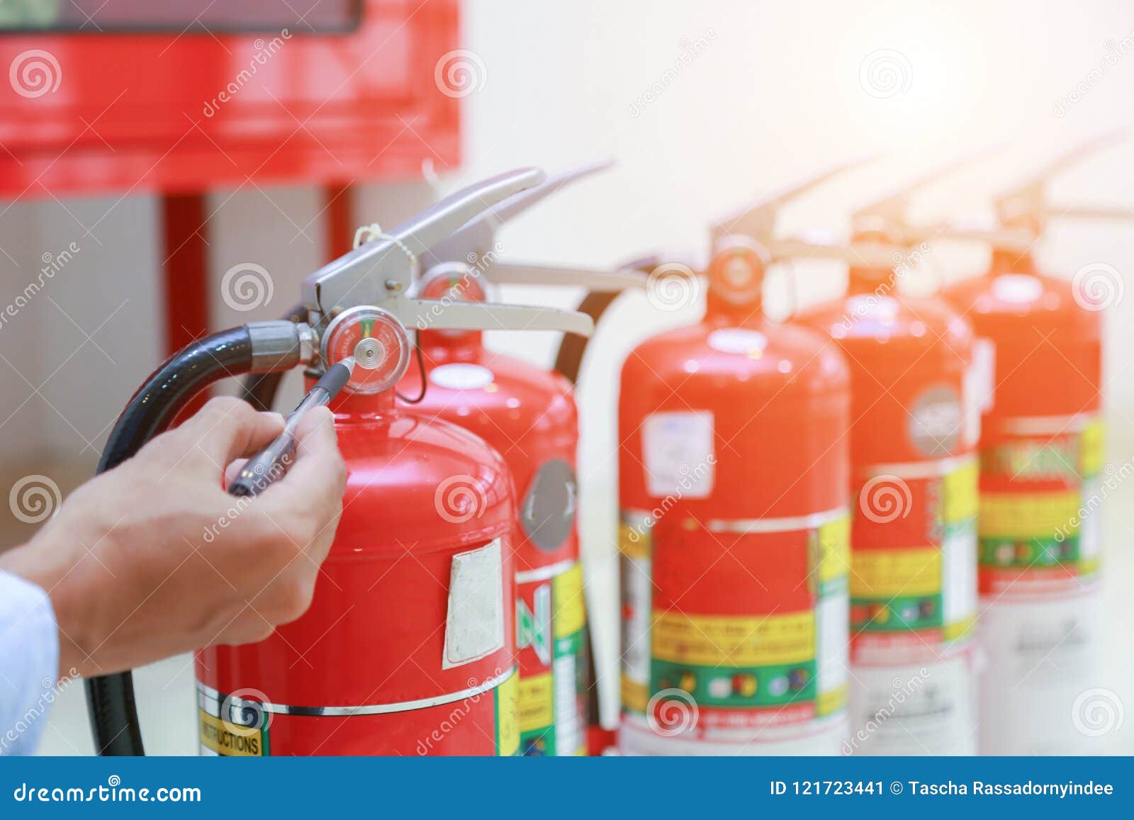 Engineer Inspection Fire Extinguisher. Stock Image - Image of person ...