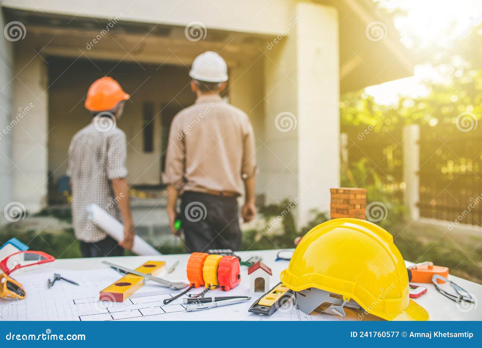 Engineer Inspection in Workplace for Architectural Plan Stock Image ...