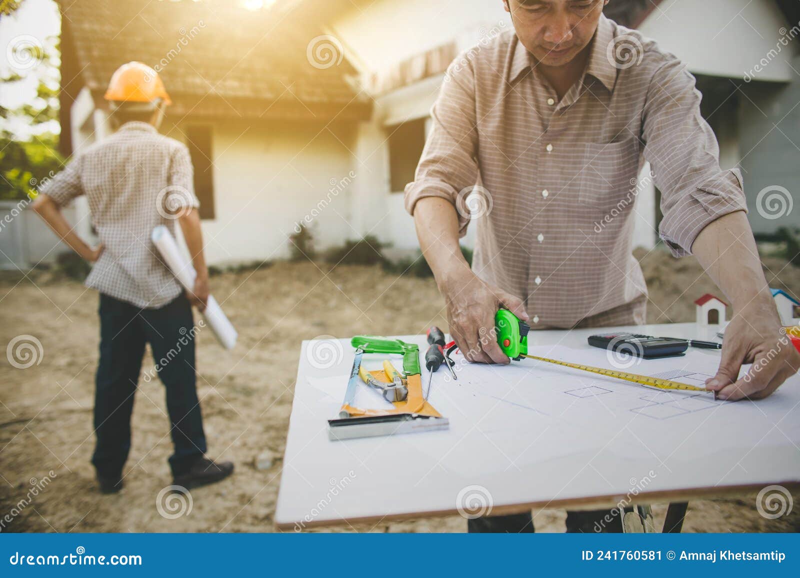 Engineer Inspection in Workplace for Architectural Plan Stock Image ...