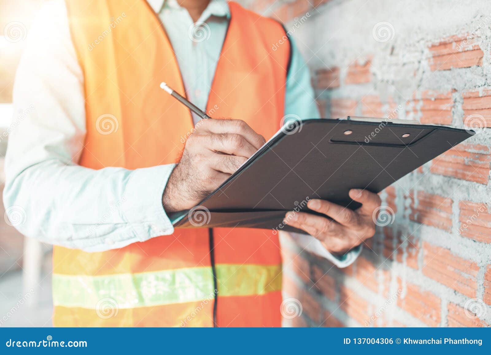 Engineer or Inspector Checking Progressing Work in Construction Site ...