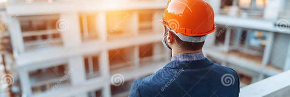 Engineer Inspects Construction Progress, Hard Hat and PPE Ensure Safety ...