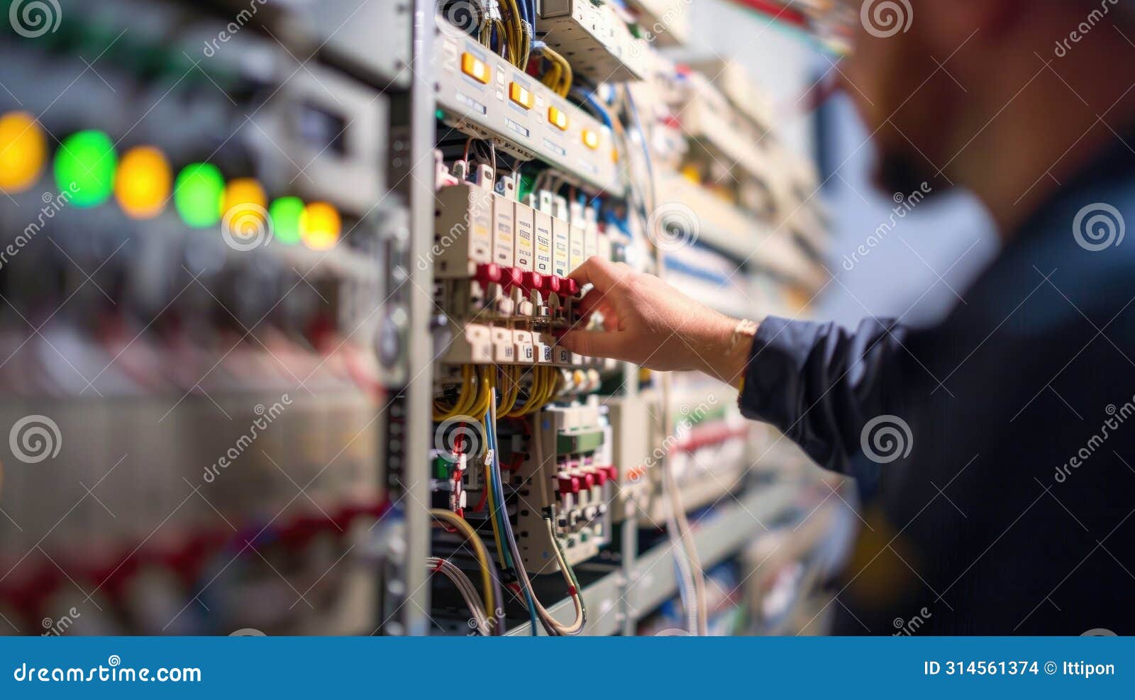 Engineer Inspects Electrical System at Switchboard. Stock Illustration ...