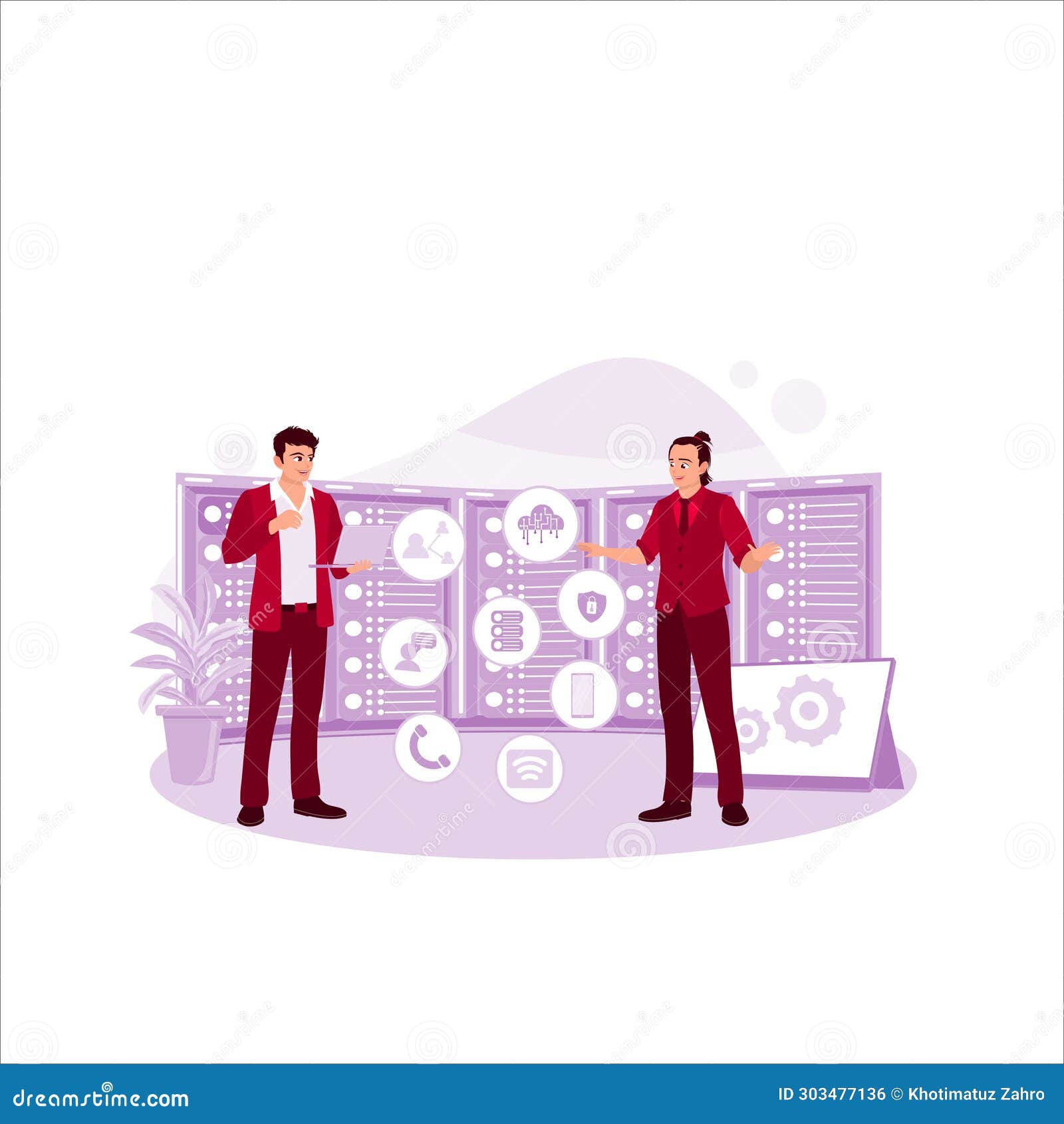 The Engineer Inspects Internet Server Equipment. Server Maintenance ...