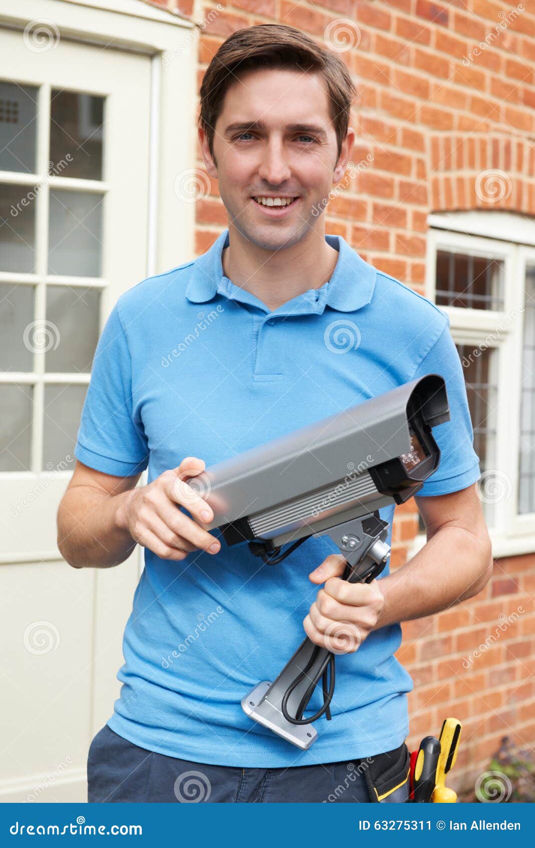 Engineer Installing Security Camera Stock Image - Image of indoors ...