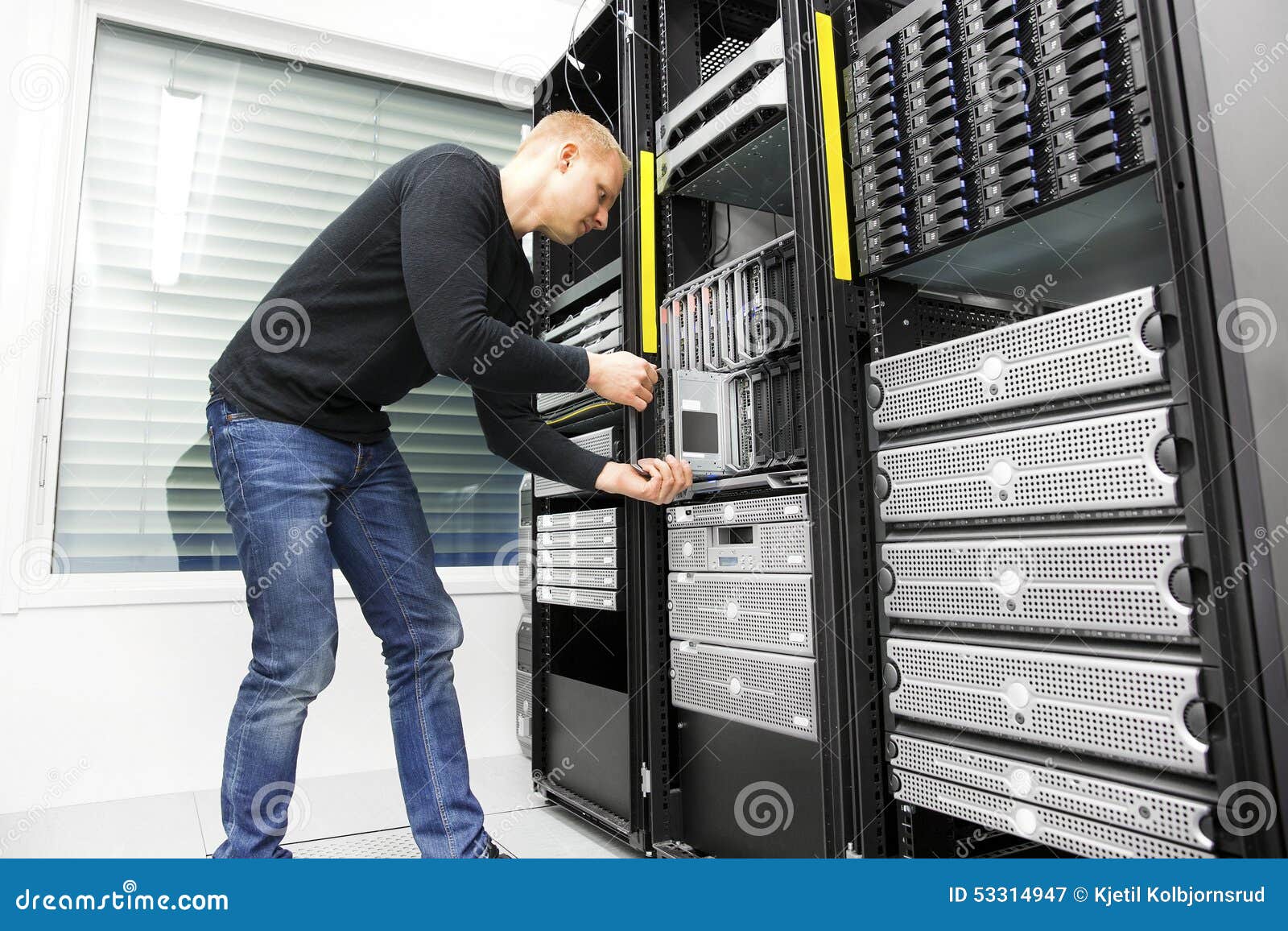 It Engineer Installs Blade Server in Datacenter Stock Image - Image of ...
