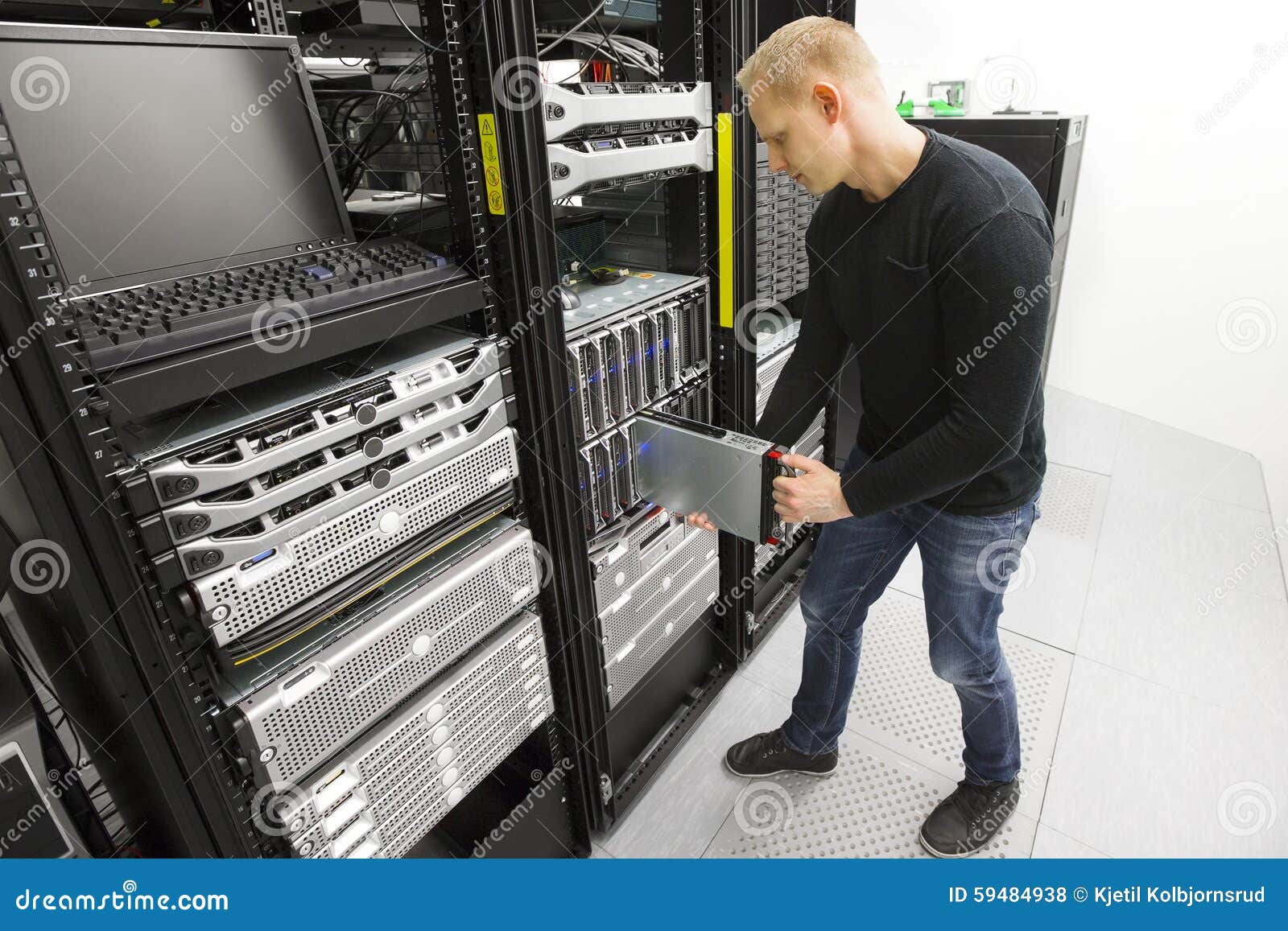 It Engineer Installs Blade Server in Datacenter Stock Photo - Image of ...