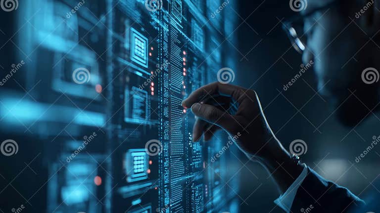 Engineer Interacting with Digital Data Interface Stock Illustration ...