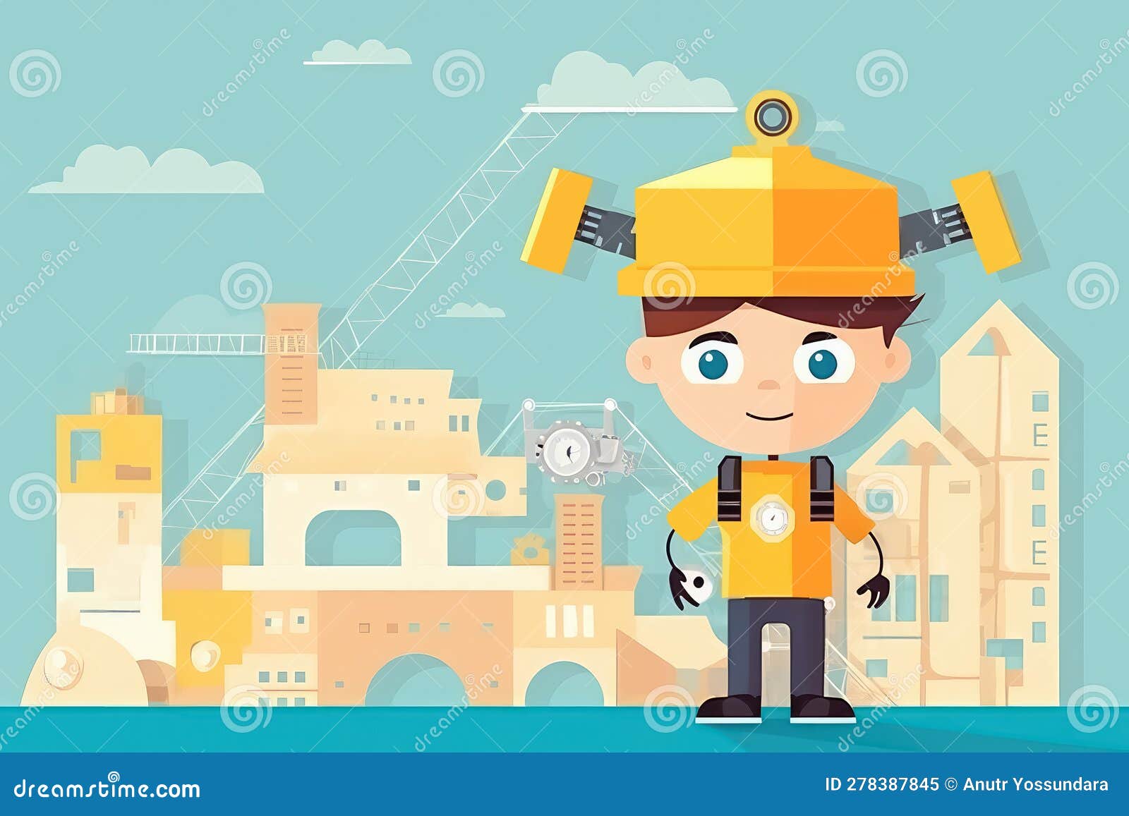 Engineer Kid Banner with Construction Building for STEM Poster Concept ...