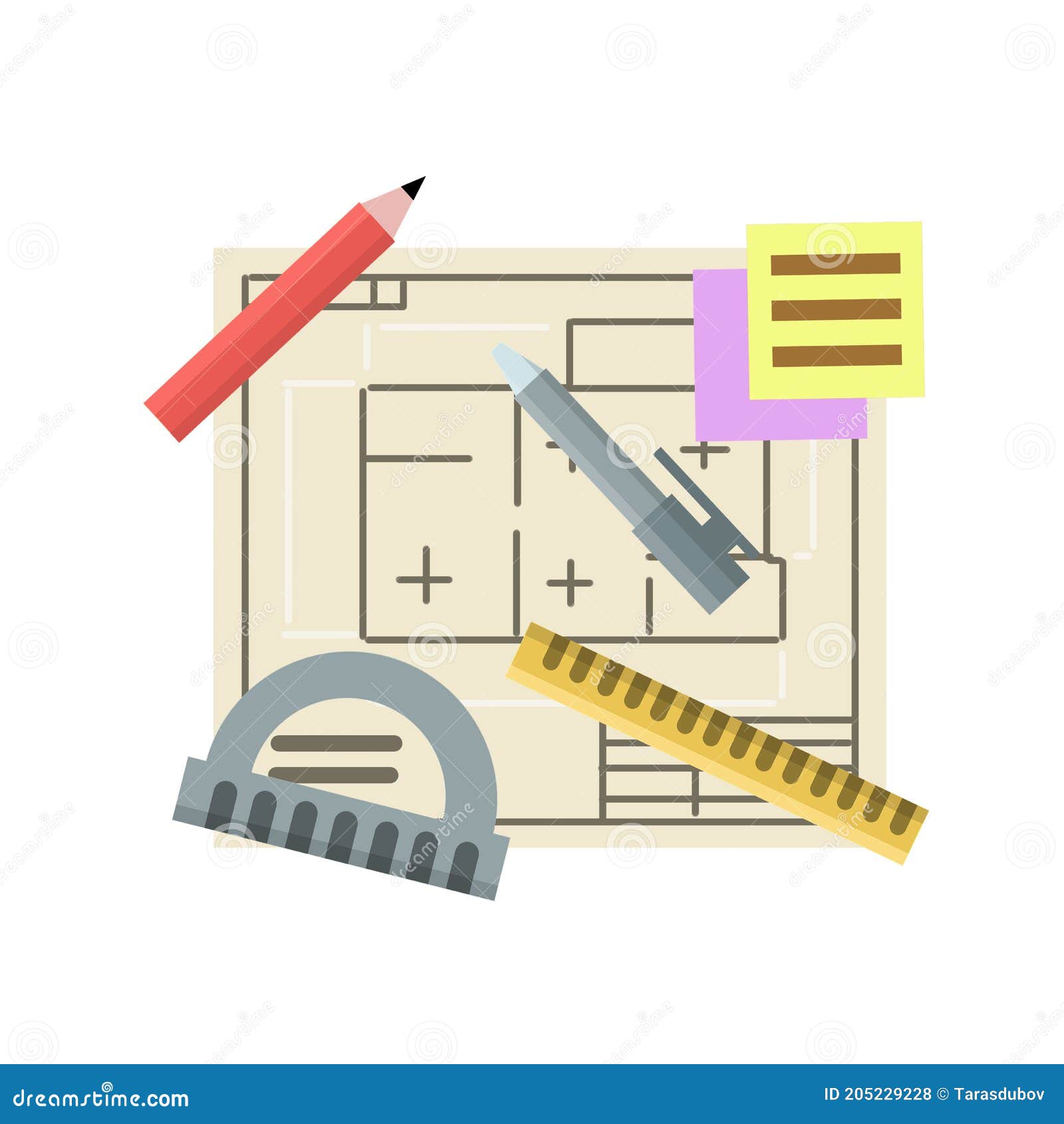 Engineer Kit. Drawing Plan of Building. Design and Project Documents ...