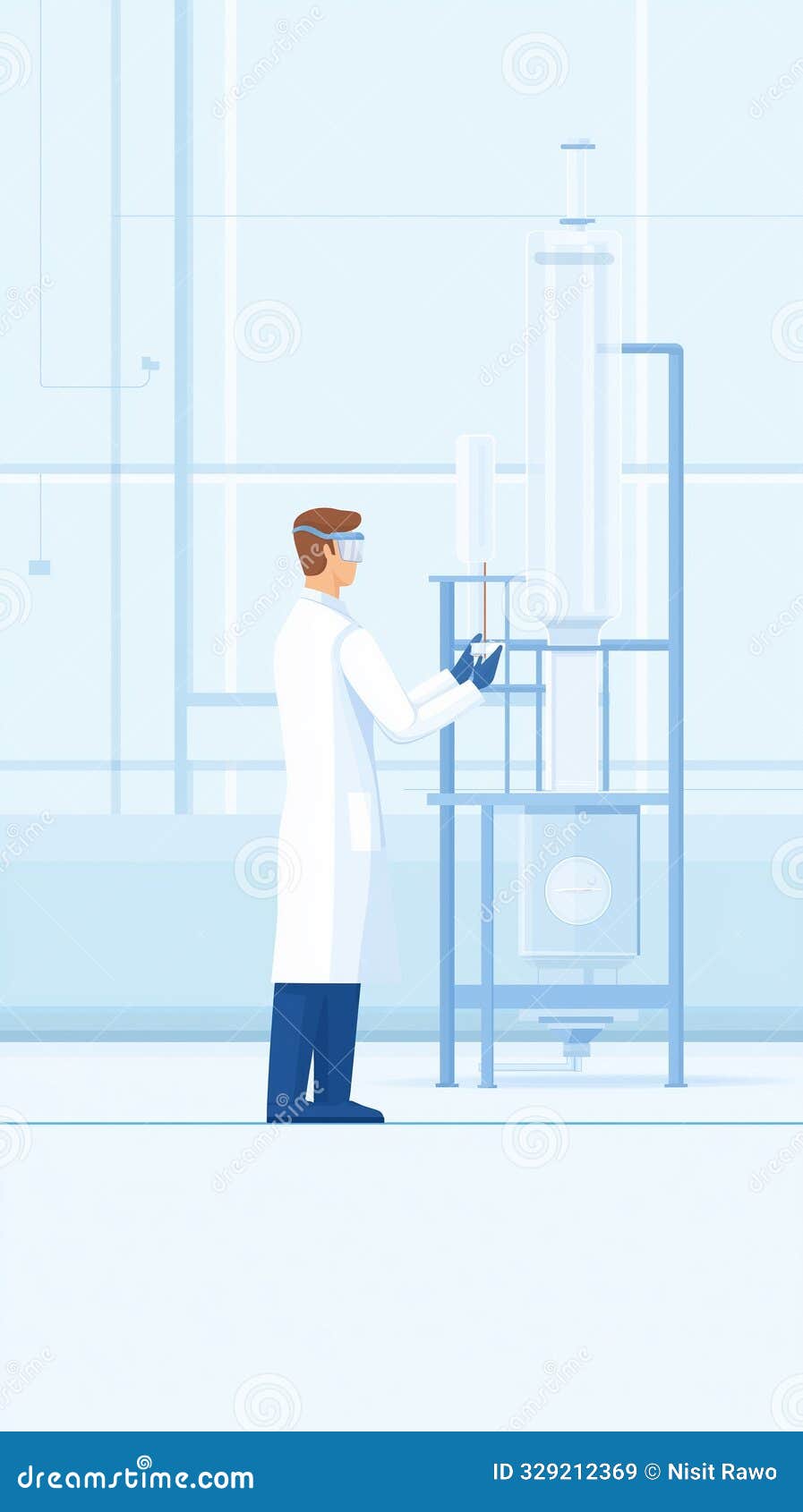 Engineer in Lab Coat, Inspecting Machinery, Flat Design Illustration ...