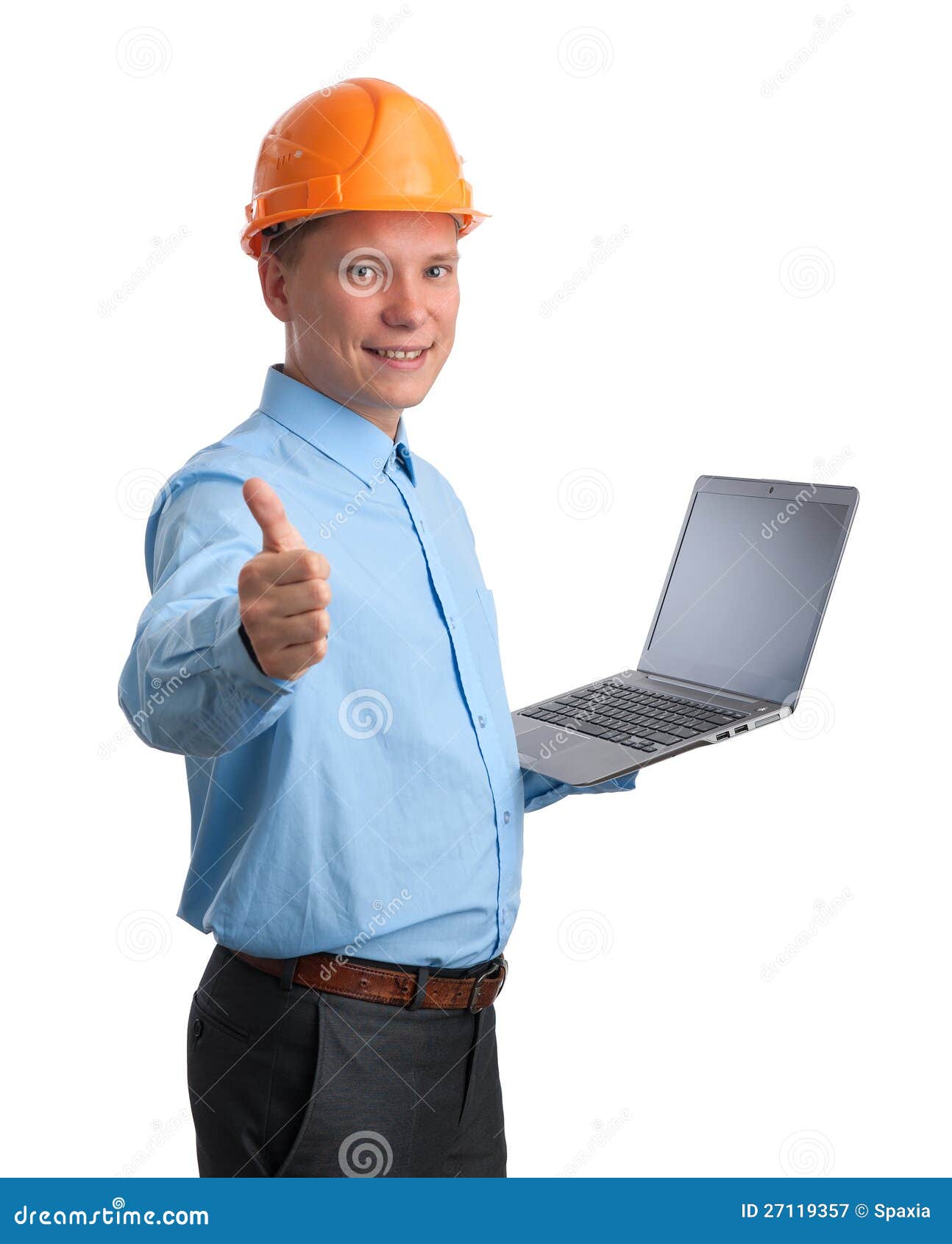 Engineer with Laptop Computer Stock Image - Image of worker, happy ...