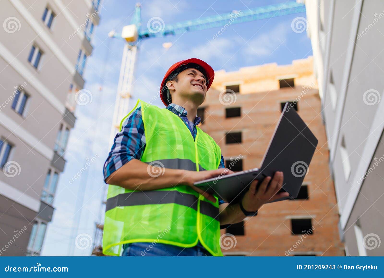 Engineer Builder with Laptop Computer at Construction Site Stock Image ...