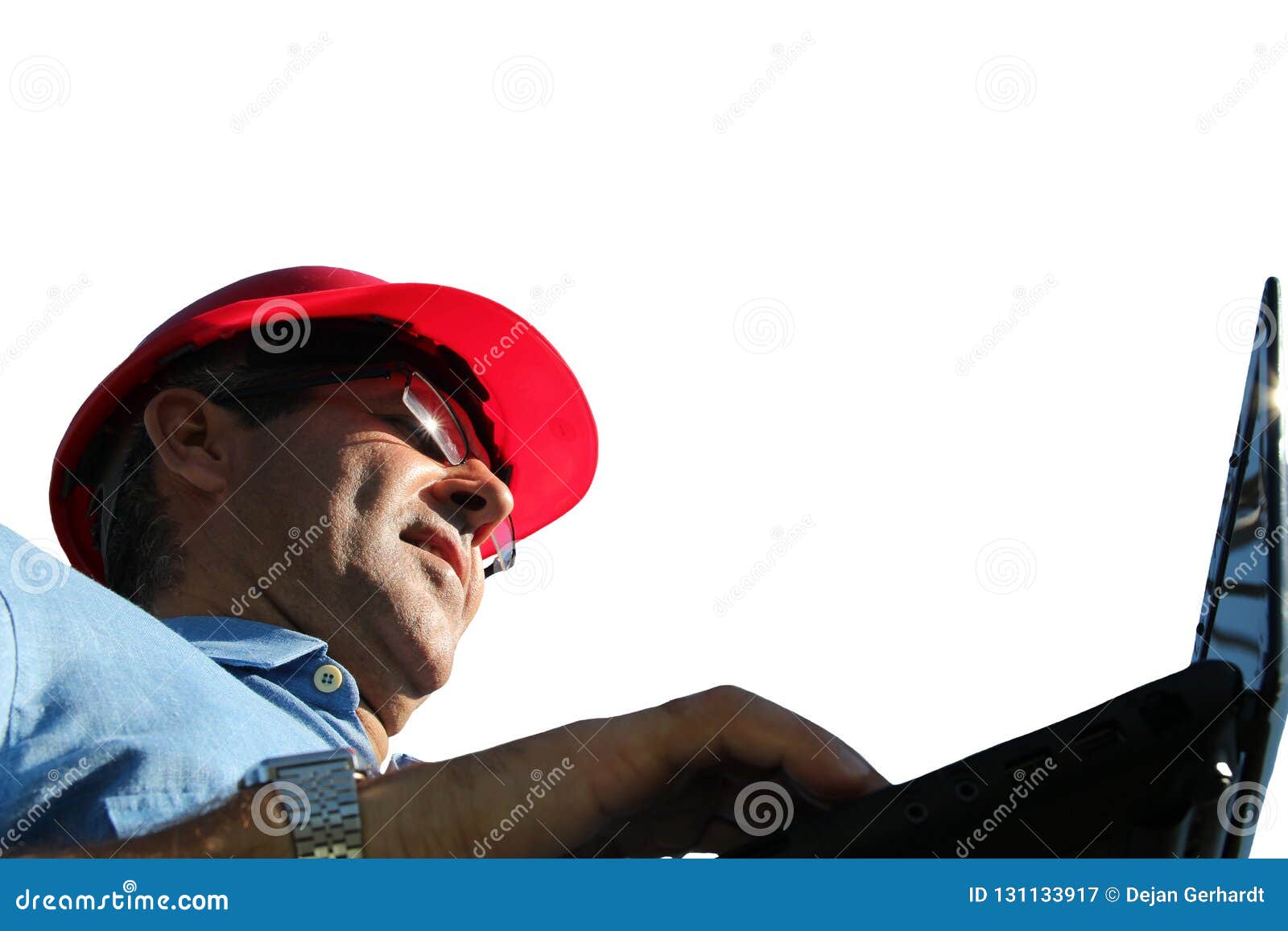 Engineer with Laptop Computer Isolated Over a White Background Stock ...