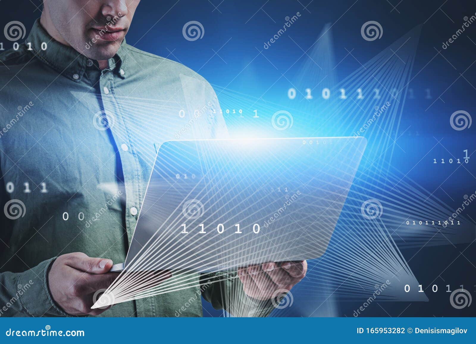 Engineer with Laptop, Network Interface Stock Photo - Image of network ...