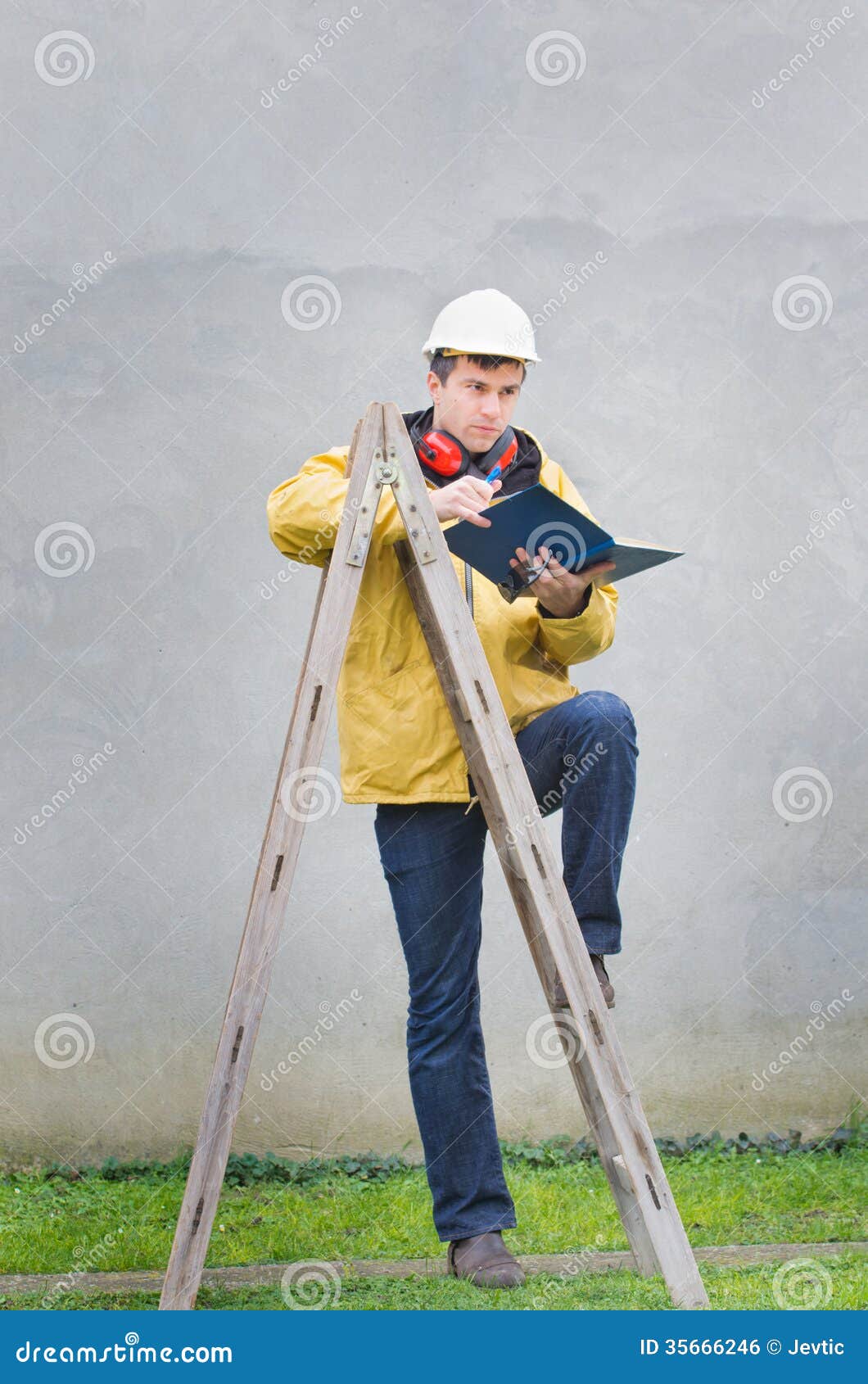 Engineer leaned on ladder stock photo. Image of manager - 35666246