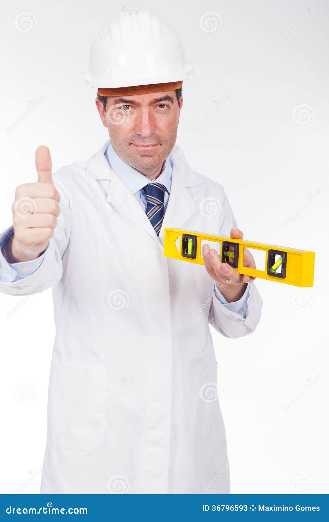 Engineer with Level with Positive Expression Stock Image - Image of ...