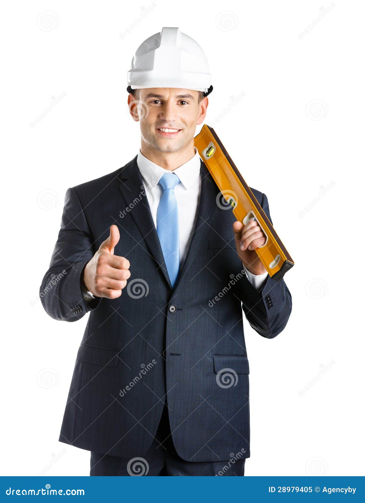 Engineer with Level Thumbs Up Stock Image - Image of color, achievement ...