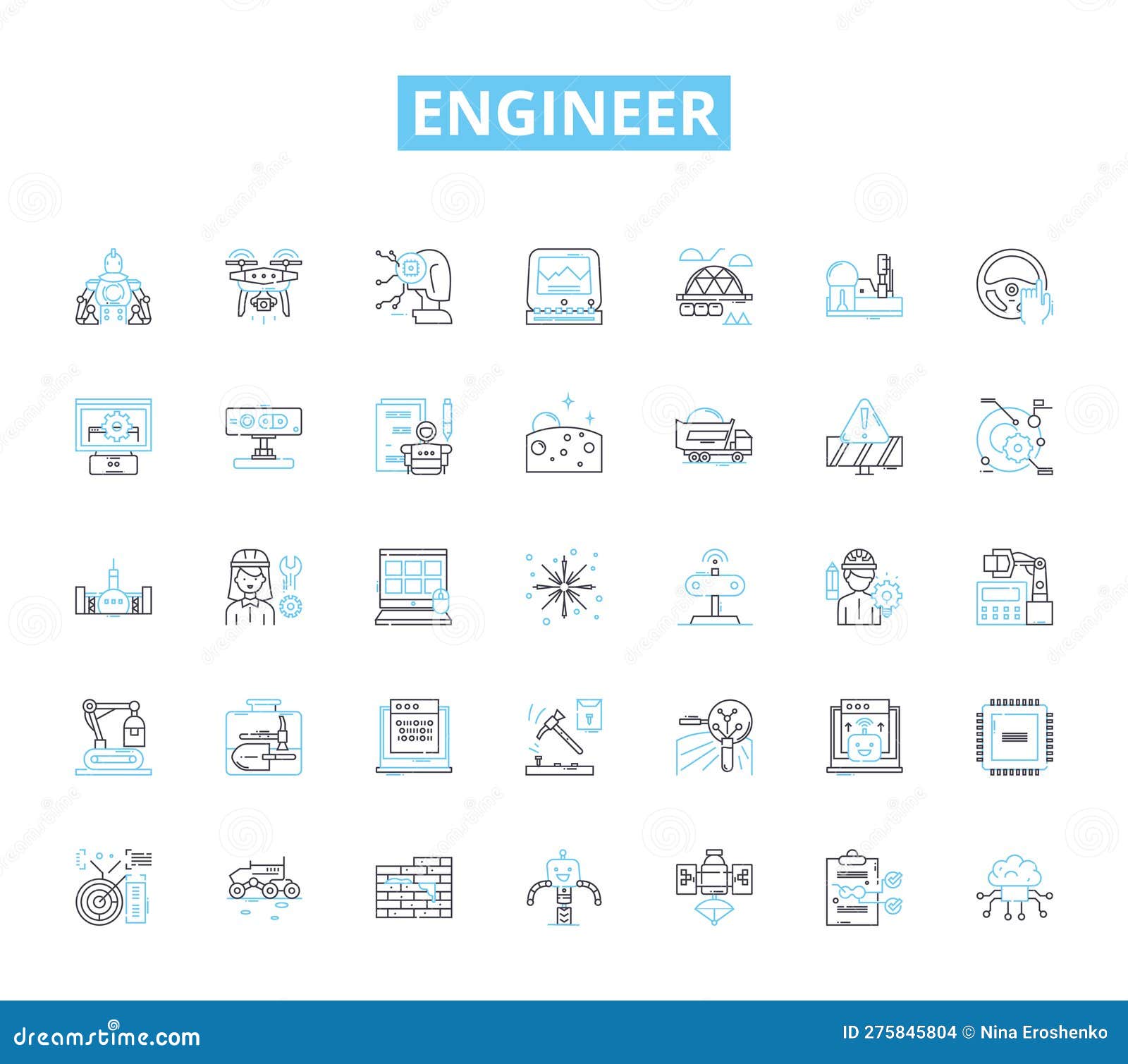 Engineer Linear Icons Set. Inventive, Analytical, Innovative, Skilled ...