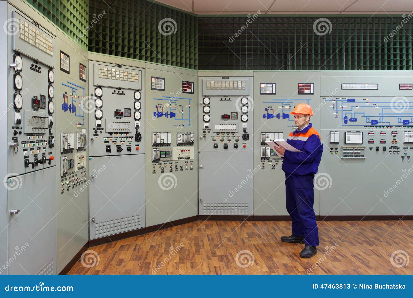 Engineer with Log on Main Control Panel Stock Image - Image of ...
