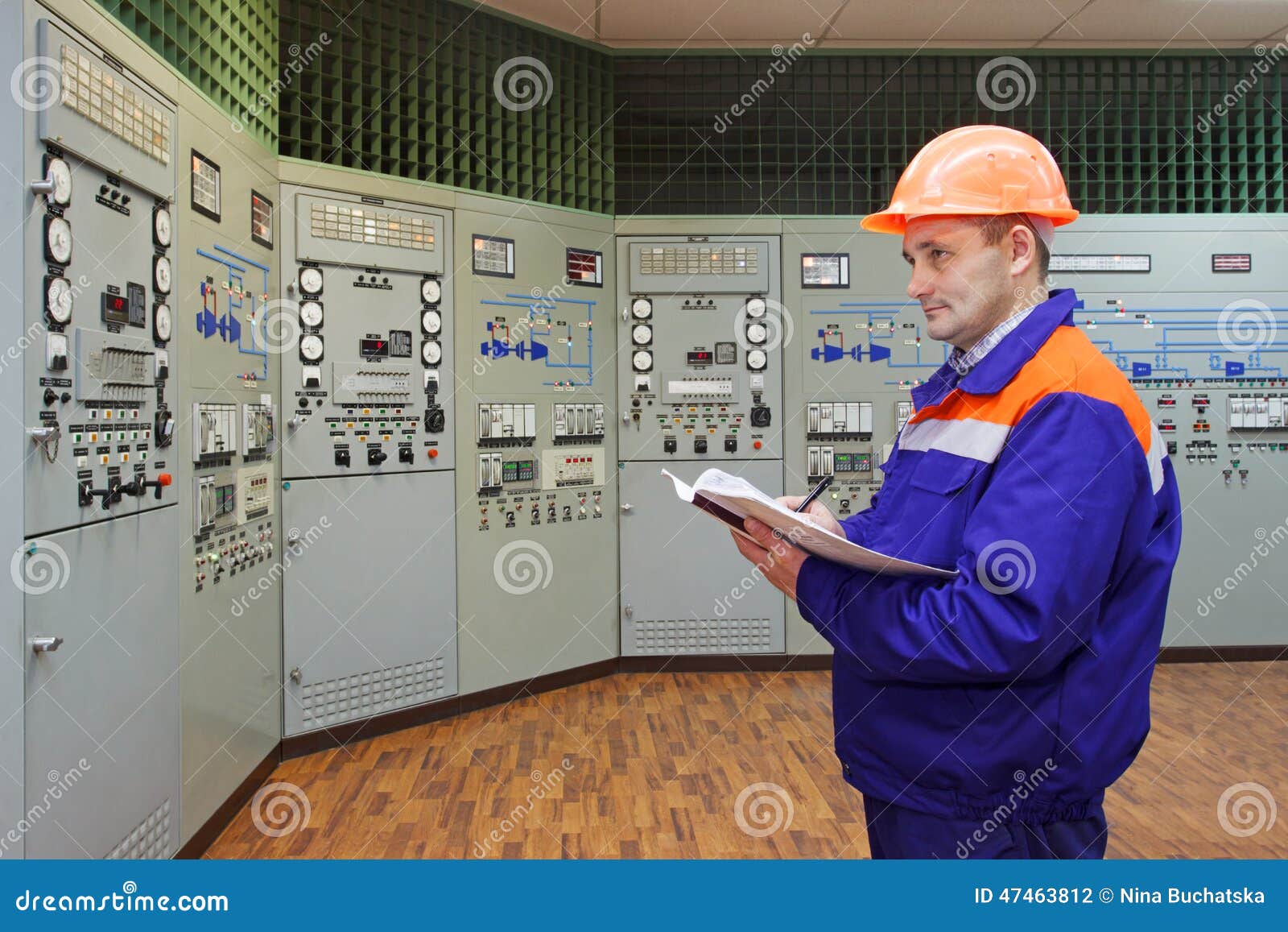 Engineer with Log on Main Control Panel Stock Photo - Image of page ...